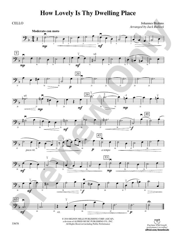 How Lovely Is Thy Dwelling Place: Cello: Cello Part - Digital Sheet ...
