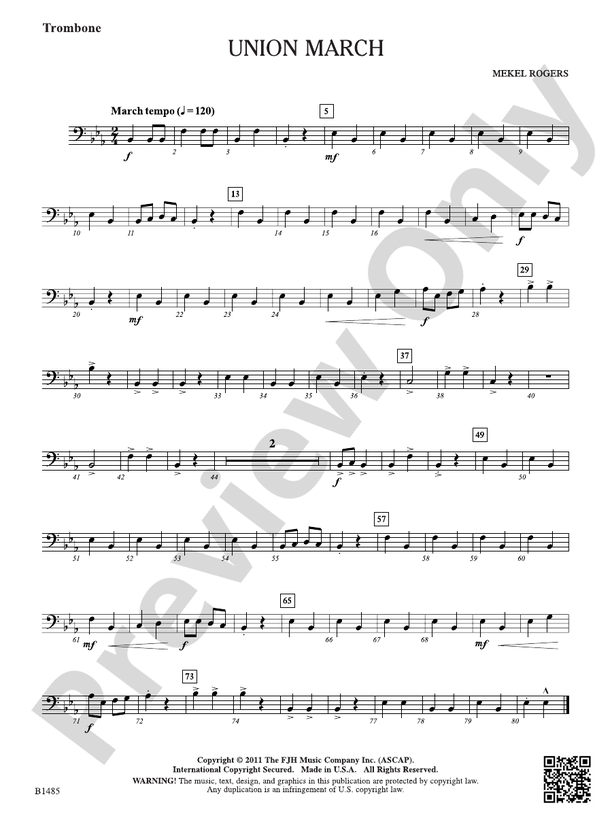Union March: Trombone: Trombone Part: Mekel Rogers - Digital Sheet ...