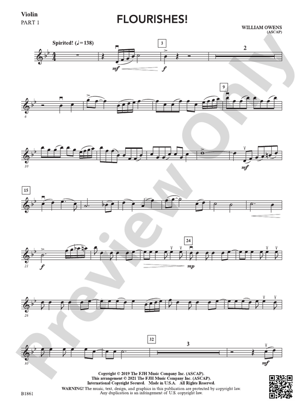 Flourishes!: Part 1 - Violin: Part 1 - Violin Part: William Owens - Digital Sheet Music Download