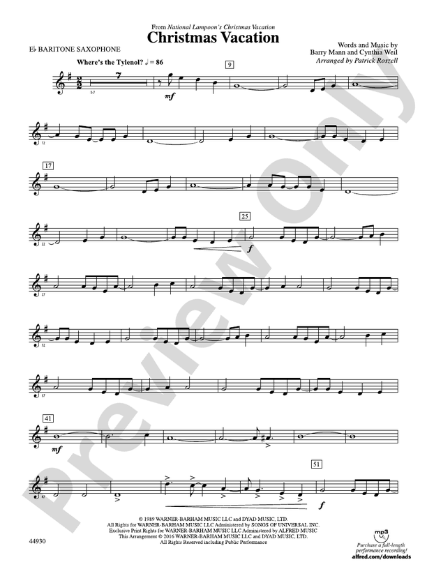Christmas Vacation: E-flat Baritone Saxophone: E-flat Baritone Saxophone Part - Digital Sheet ...