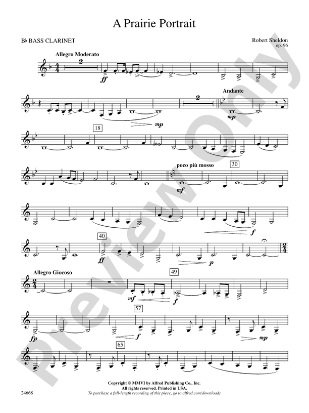 A Prairie Portrait: B-flat Bass Clarinet: B-flat Bass Clarinet Part - Digital Sheet Music Download
