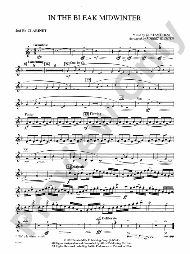 In The Bleak Midwinter 2nd B Flat Clarinet 2nd B Flat Clarinet Part