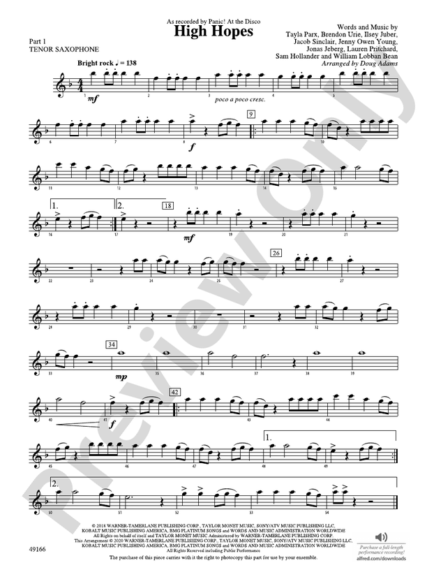 High Hopes: Part 1 - Tenor Saxophone: Part 1 - Tenor Saxophone Part ...