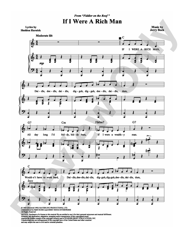 If I Were A Rich Man: Piano/Vocal/Chords: Jerry Bock - Digital Sheet ...
