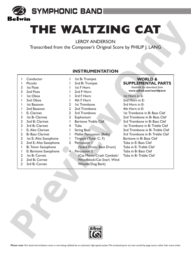 The Waltzing Cat: Score: Concert Band Score - Digital Sheet Music Download