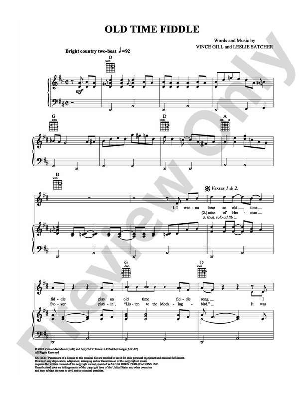 Old Time Fiddle: Piano/Vocal/Chords: Vince Gill - Digital Sheet Music ...