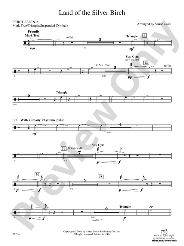 Land of the Silver Birch: 2nd Percussion: 2nd Percussion Part - Digital ...