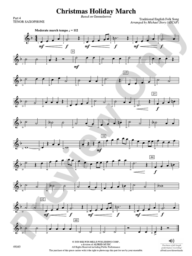 Christmas Holiday March: Part 4 - Tenor Saxophone: Part 4 - Tenor ...