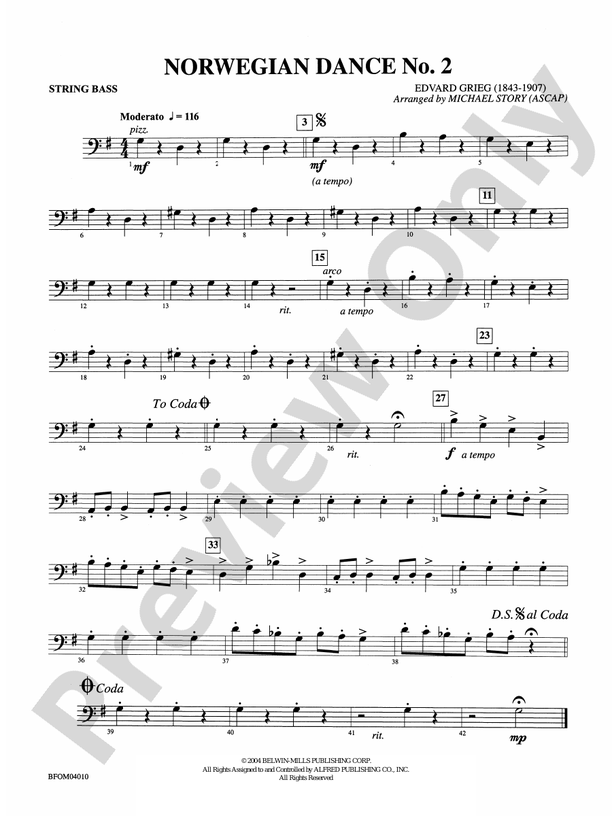 Norwegian Dance No. 2: String Bass: String Bass Part - Digital Sheet ...