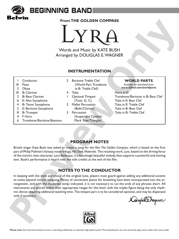 Lyra (from The Golden Compass): Score: Concert Band Score - Digital ...