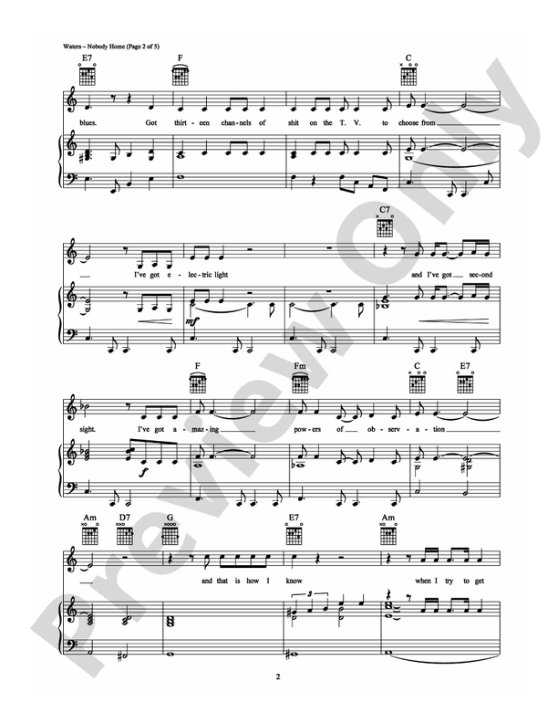 Nobody Home: Piano/Vocal/Chords: Pink Floyd - Digital Sheet Music Download