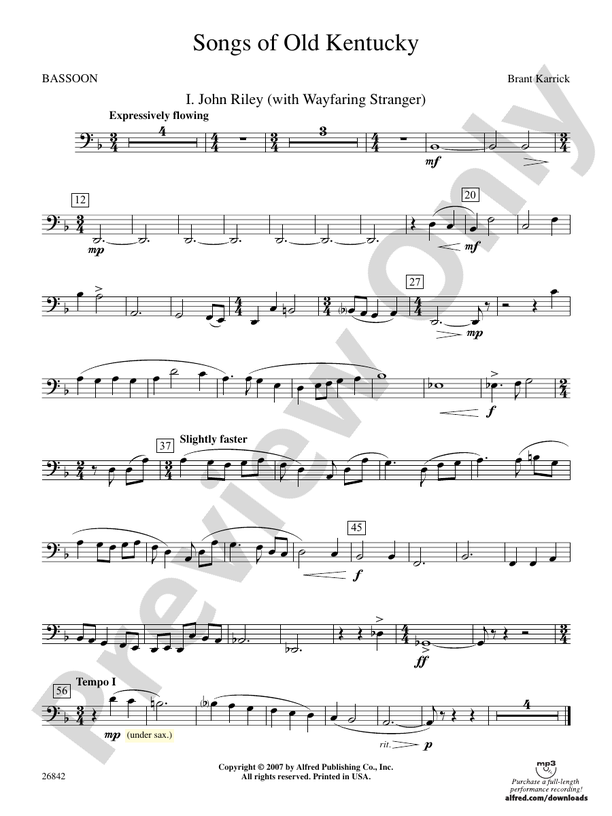 Songs of Old Kentucky: Bassoon: Bassoon Part - Digital Sheet Music Download