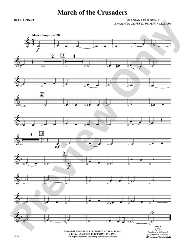 March of the Crusaders: 1st B-flat Clarinet: 1st B-flat Clarinet Part - Digital Sheet Music Download