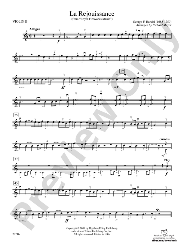 La Rejouissance (from Royal Fireworks Music): 2nd Violin: 2nd Violin ...