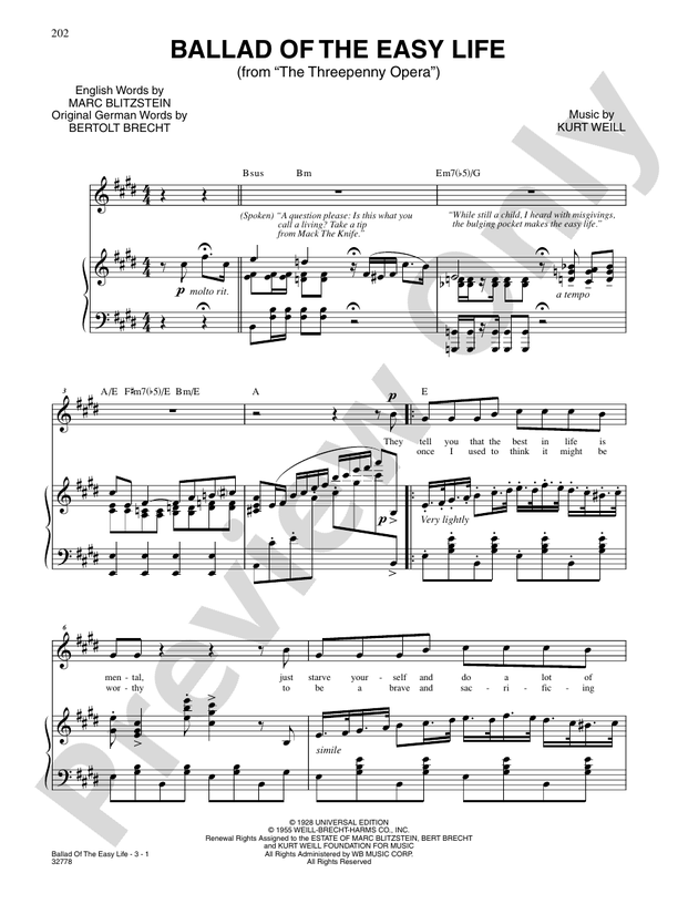 Ballad of the Easy Life (From "The Threepenny Opera"): Voice: Kurt ...