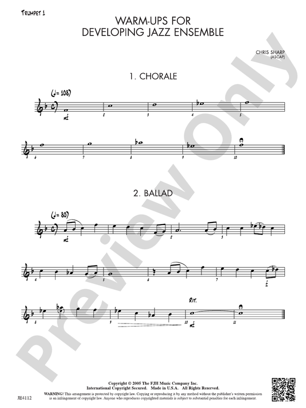 Warm-Ups for Developing Jazz Ensemble: Trumpet 1: Trumpet 1 Part: Chris ...