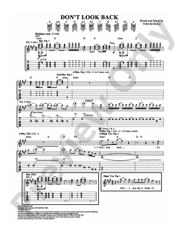 Don't Look Back: Guitar TAB: Boston - Digital Sheet Music Download