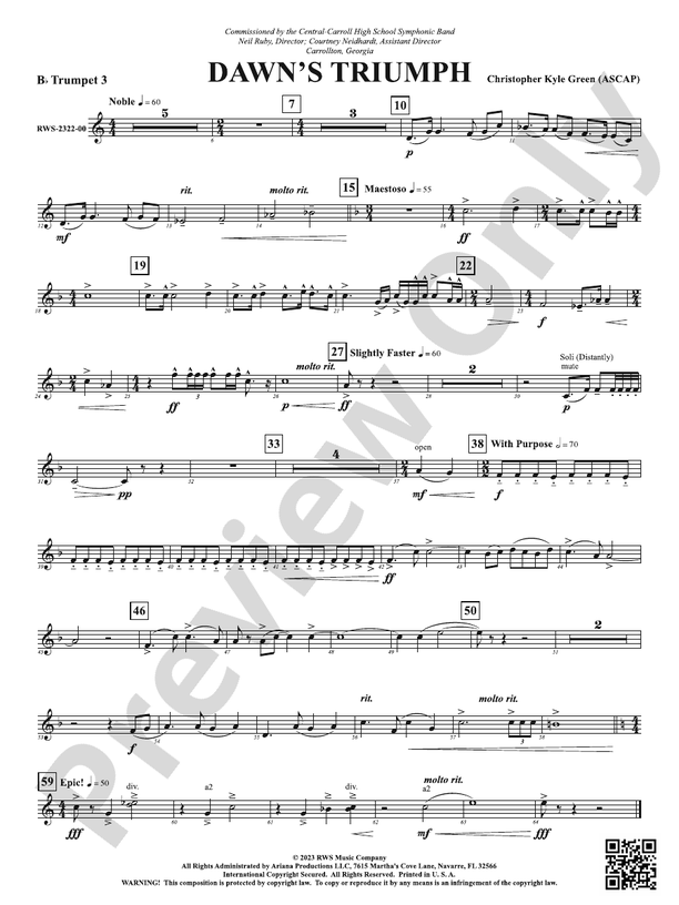 Dawn's Triumph: 3rd B-flat Trumpet: 3rd B-flat Trumpet Part: Christopher Kyle Green - Digital ...