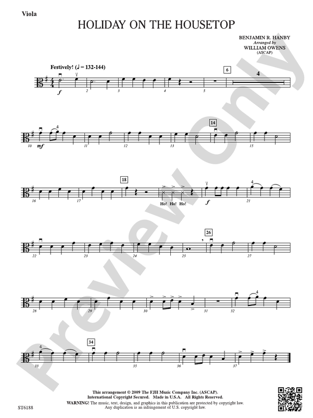 Holiday on the Housetop: Viola: Viola Part: Benjamin R. Hanby - Digital ...