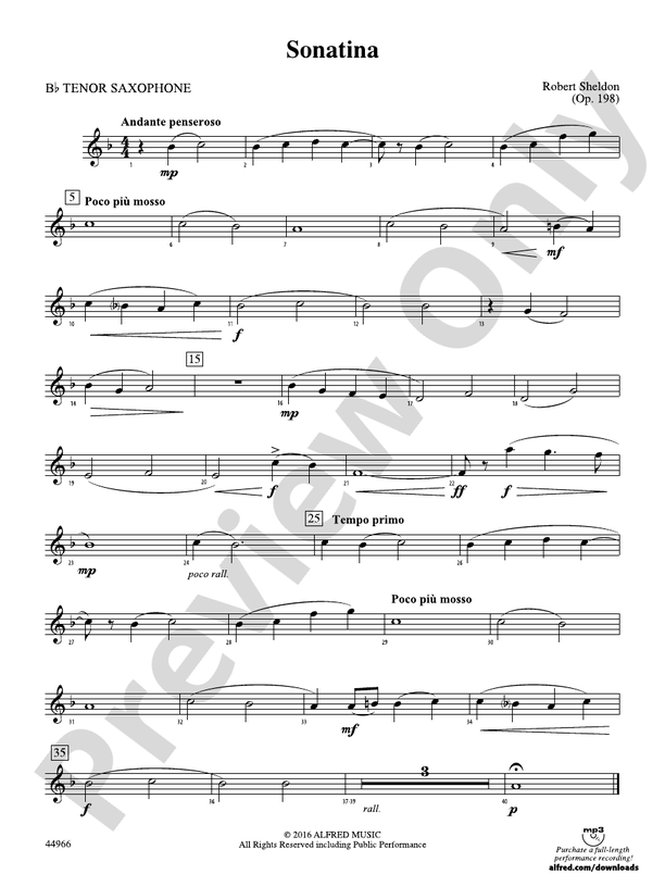 Sonatina: B-flat Tenor Saxophone: B-flat Tenor Saxophone Part - Digital Sheet Music Download