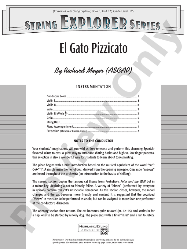 El Gato Pizzicato: Score: String Orchestra Score - Digital Sheet Music Download