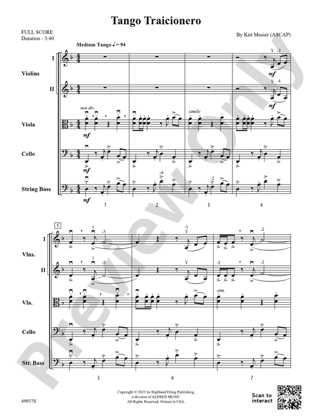 Tango Traicionero: String Orchestra Conductor Score & Parts: Kirt ...