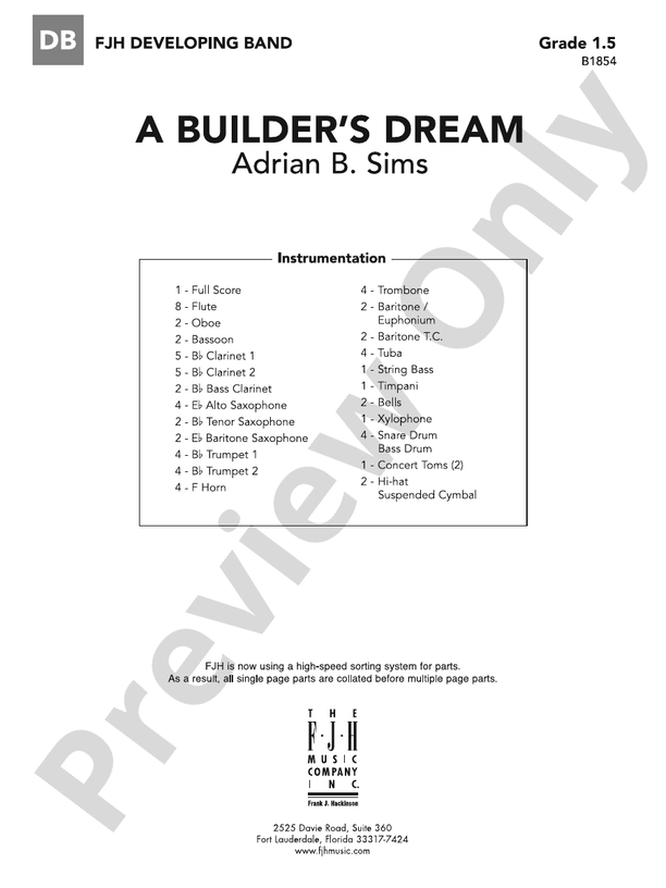 A Builder's Dream: Concert Band Conductor Score & Parts: Adrian B. Sims ...
