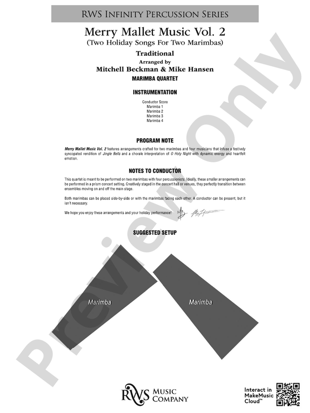 Merry Mallet Music Vol. 2 (Two Holiday Songs For Two Marimbas ...