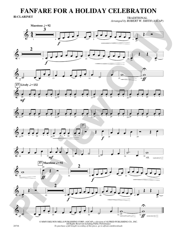 Fanfare for a Holiday Celebration: 1st B-flat Clarinet: 1st B-flat ...