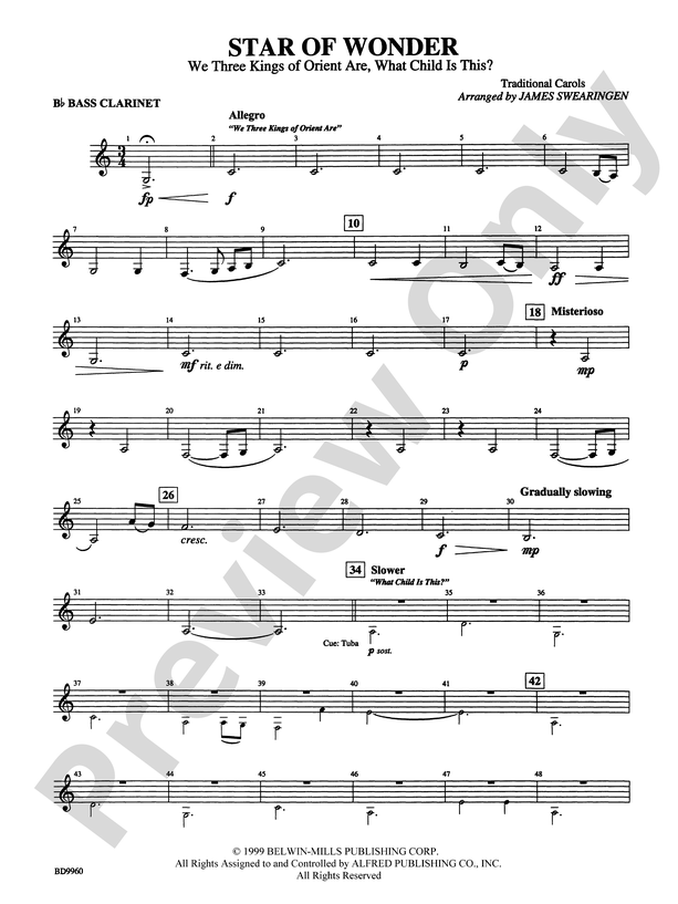 Star of Wonder: B-flat Bass Clarinet: B-flat Bass Clarinet Part ...