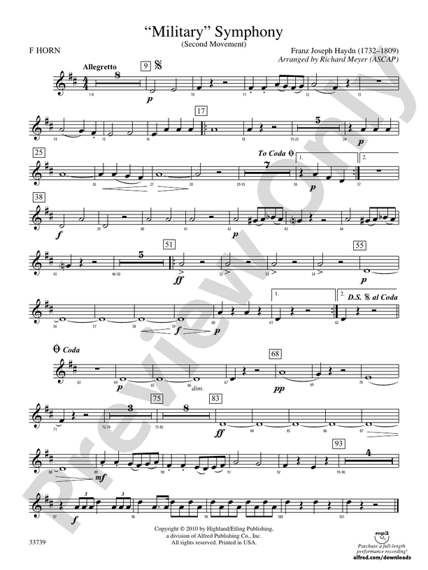 "Military" Symphony: 1st F Horn: 1st F Horn Part - Digital Sheet Music Download