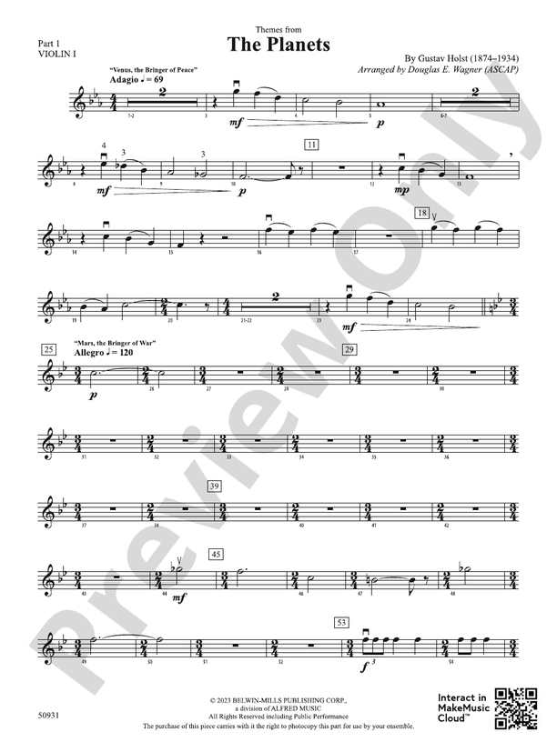 The Planets: Part 1 - Violin I: Part 1 - Violin I Part - Digital Sheet ...