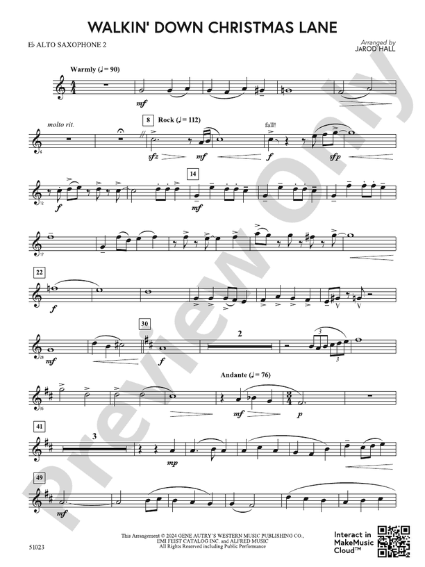 Walkin' Down Christmas Lane: 2nd E-flat Alto Saxophone: 2nd E-flat Alto Saxophone Part - Digital ...