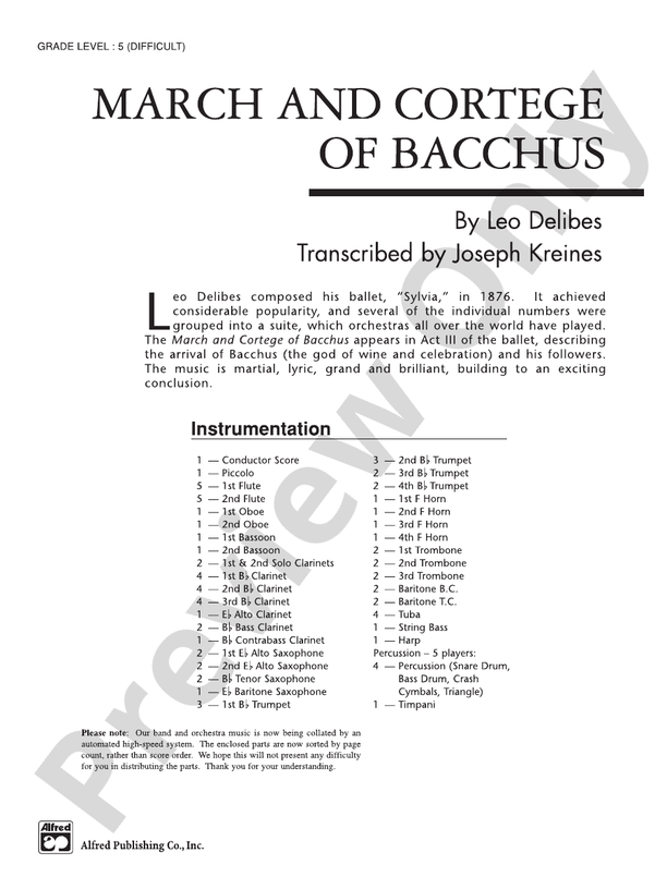 March and Cortege of Bacchus: Score: Concert Band Score - Digital Sheet ...