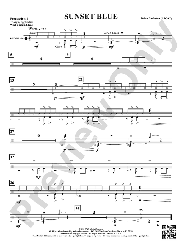 Sunset Blue: 1st Percussion: 1st Percussion Part: Brian Bankston - Digital Sheet Music Download