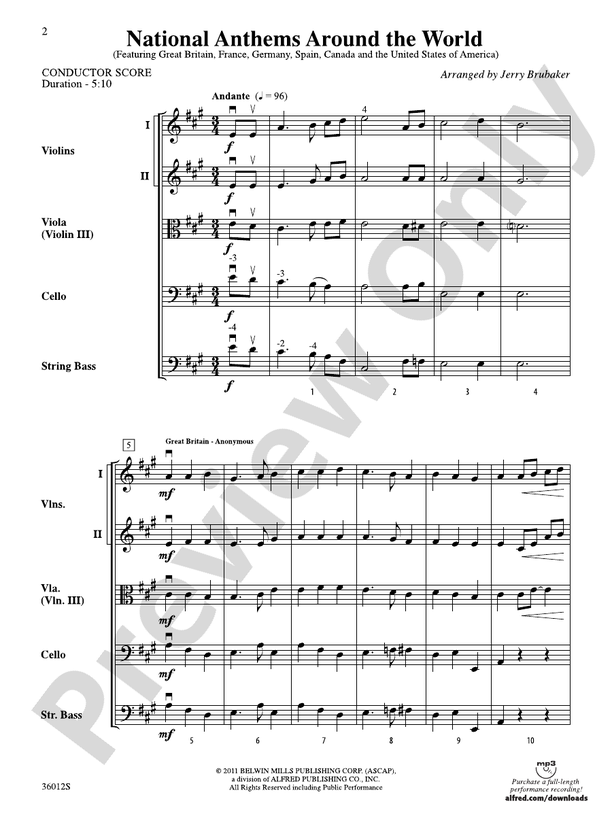 National Anthems Around the World: String Orchestra Conductor Score ...