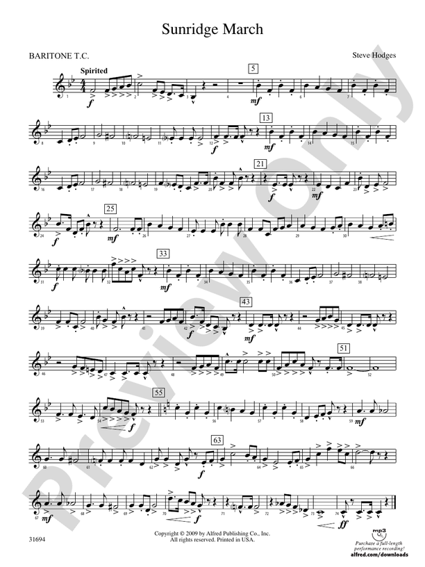 Sunridge March: Baritone T.C.: Baritone T.C. Part - Digital Sheet Music ...