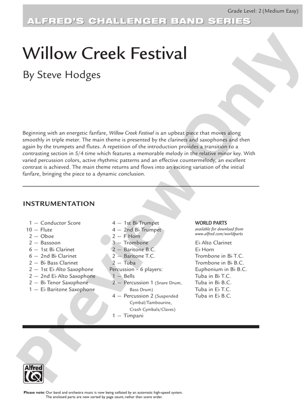 Willow Creek Festival: Concert Band Conductor Score & Parts: Steve ...