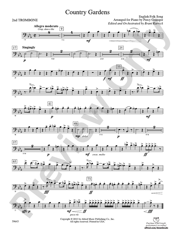 Country Gardens: 2nd Trombone: 2nd Trombone Part - Digital Sheet Music Download