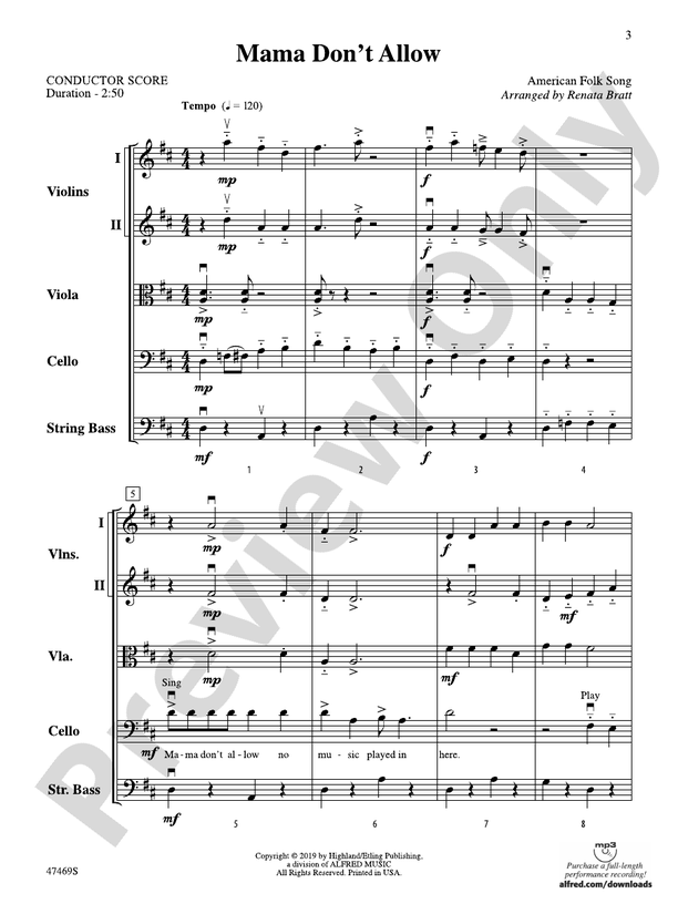 Mama Don't Allow: Score: String Orchestra Score - Digital Sheet Music ...