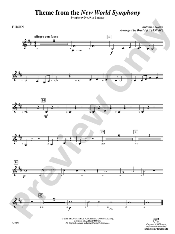 New World Symphony, Theme from the: 1st F Horn: 1st F Horn Part ...