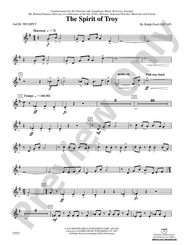 The Spirit of Troy: 2nd B-flat Trumpet: 2nd B-flat Trumpet Part - Digital Sheet Music Download