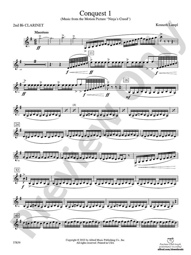 Conquest 1 (from the motion picture Ninja's Creed): 2nd B-flat Clarinet ...