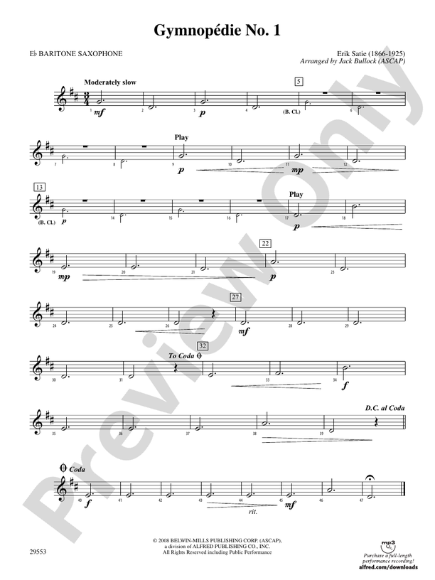 Gymnopedie No. 1: E-flat Baritone Saxophone: E-flat Baritone Saxophone Part - Digital Sheet ...