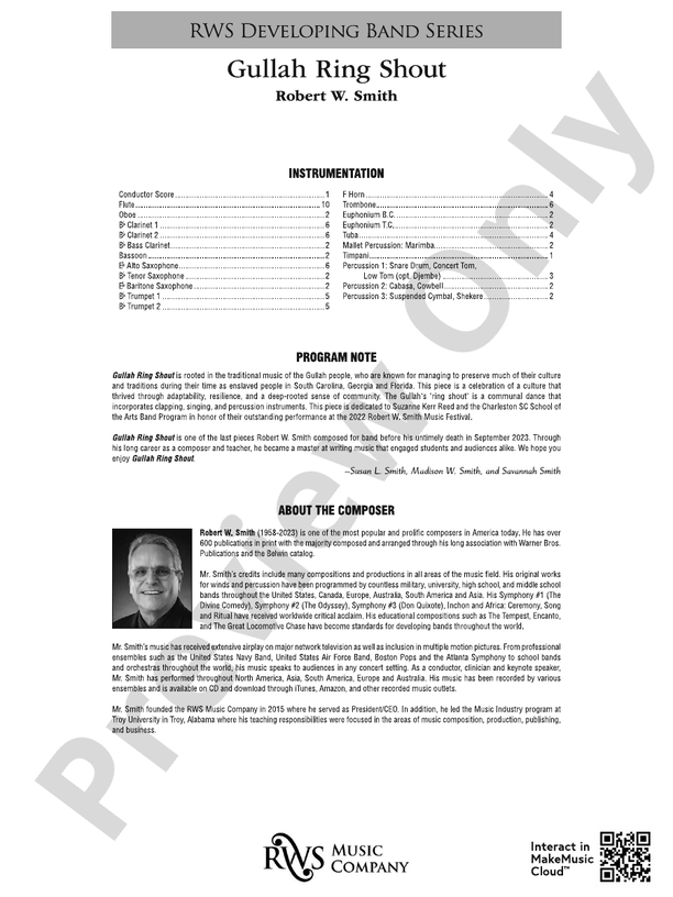 Gullah Ring Shout: Concert Band Conductor Score & Parts: Robert W ...