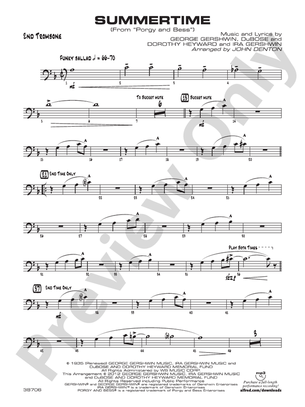 Summertime: 2nd Trombone: 2nd Trombone Part - Digital Sheet Music Download