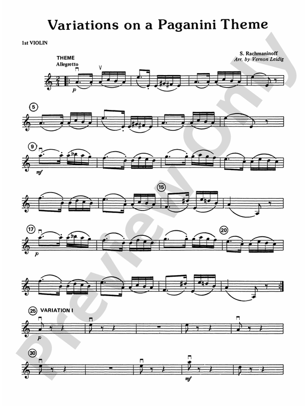 Variations on a Paganini Theme: 1st Violin: 1st Violin Part - Digital Sheet Music Download