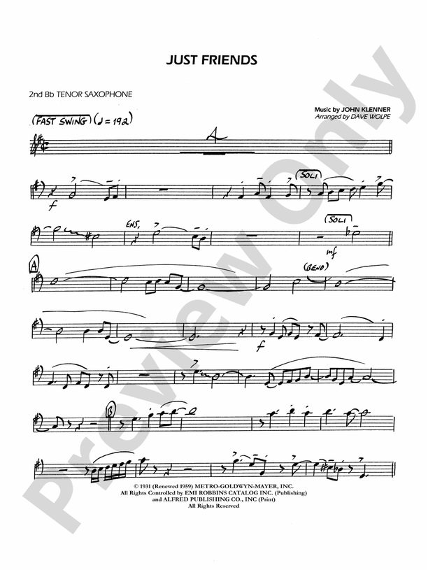 Just Friends: 2nd B-flat Tenor Saxophone: 2nd B-flat Tenor Saxophone Part - Digital Sheet Music ...