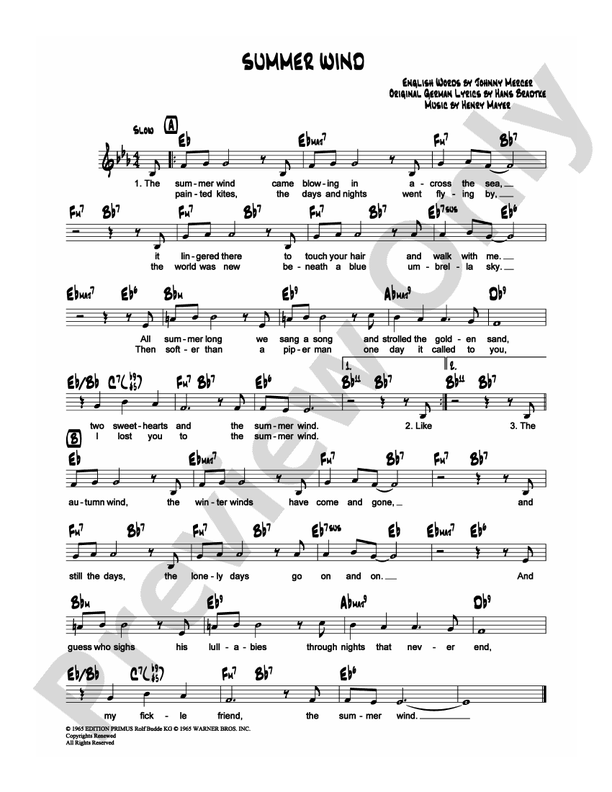 Summer Wind: Lead Sheet: Frank Sinatra - Digital Sheet Music Download