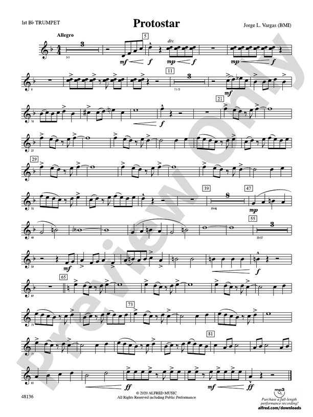 Protostar: 1st B-flat Trumpet: 1st B-flat Trumpet Part - Digital Sheet Music Download